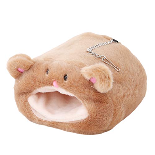 Timesuper Pet House Bed Plush Small Pet Hamster Hanging Bed House Hammock Warm Bed Guinea Pig Hedgehog Cage Nest,Brown