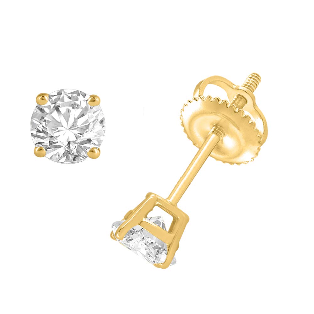 3/4 Carat Ladies Diamond Stud Earrings in 14K Gold (Screw Back)