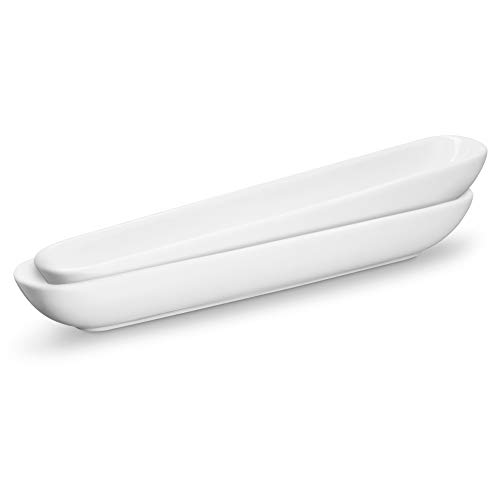 Kook Olive Boat Tray, Ceramic Serving Dish, Narrow Canoe for Charcuterie Board, Cheeses and Appetizers, Dishwasher Safe, 12β, Set of 2, White