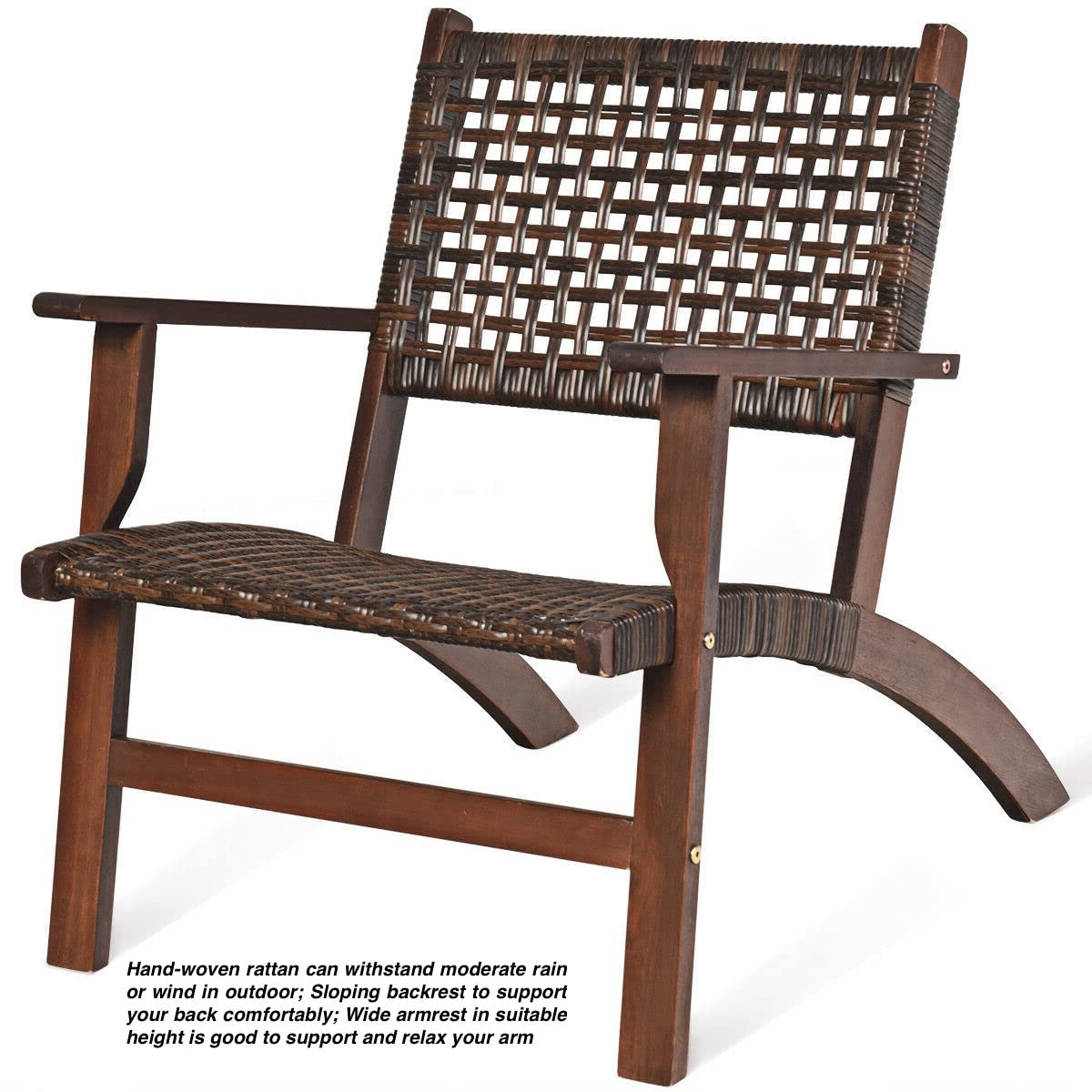 3PCS Outdoor Furniture Set Patio Conversations Set 2 Armchairs with Coffee Table Wide Armrest Tight Hand Woven Rattan Sloping Backrest Curved Chair Seat Perfect for Garden Balcony Poolside Use
