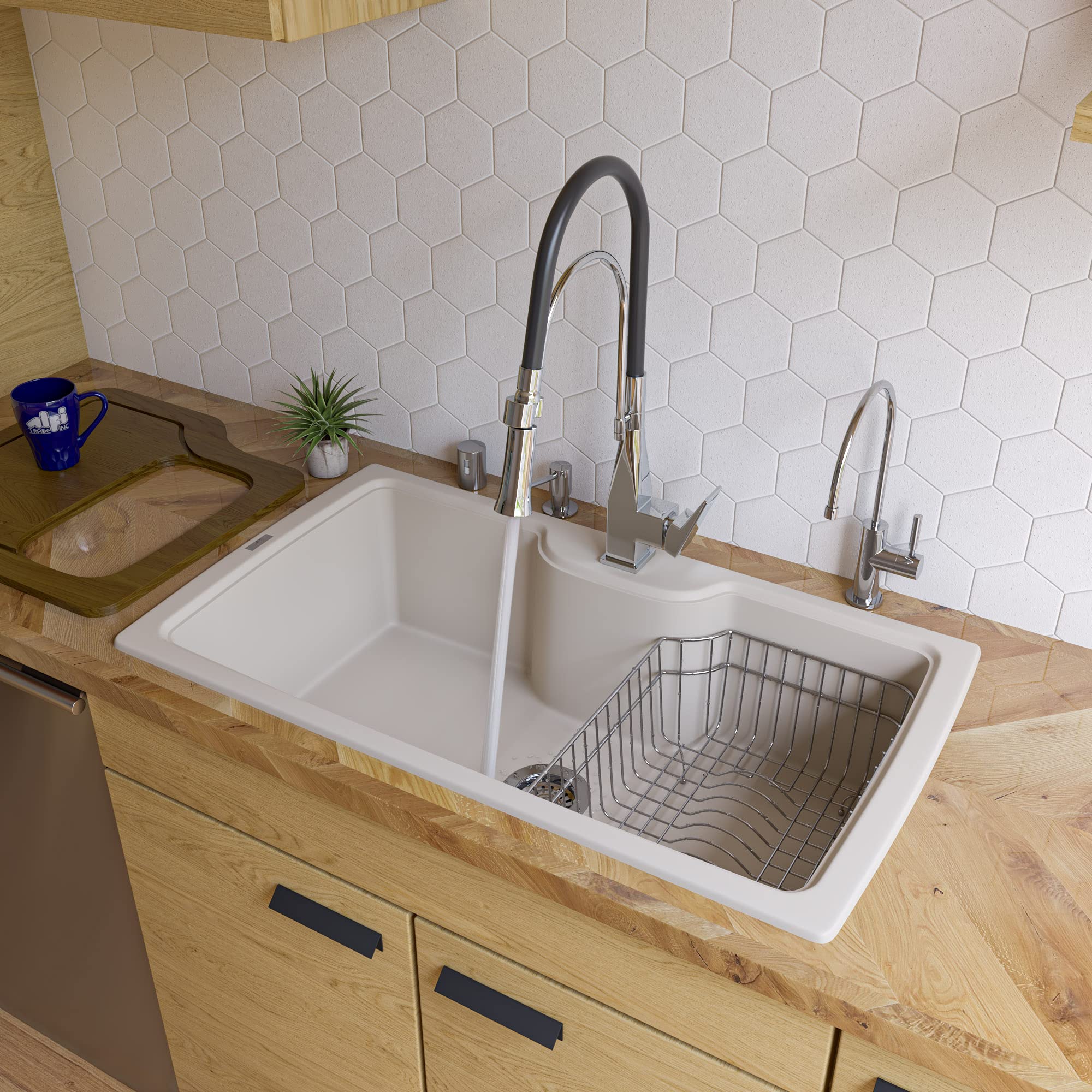 ALFI brand AB3520DI-B Drop-In Single Bowl Granite Composite Kitchen Sink, 35", Biscuit