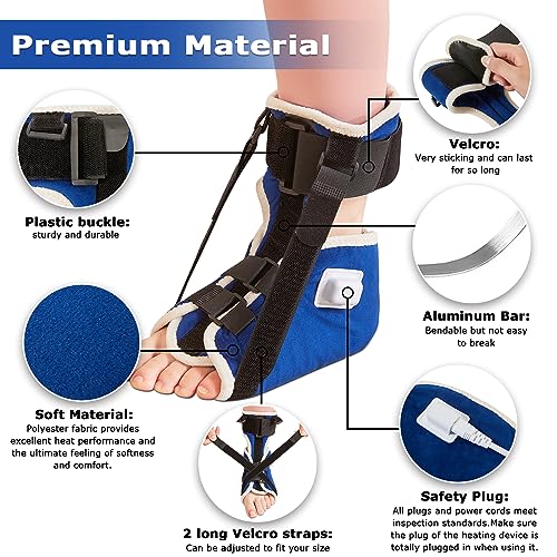 aldious 2-IN-1 Plantar Fasciitis Night Splint, Upgrade Foot Brace for Plantar Fasciitis Relief with Heated Ankle Heat Pad, 86-158β Adjustable Temperature, Auto Shut Off, Foot Drop Relief