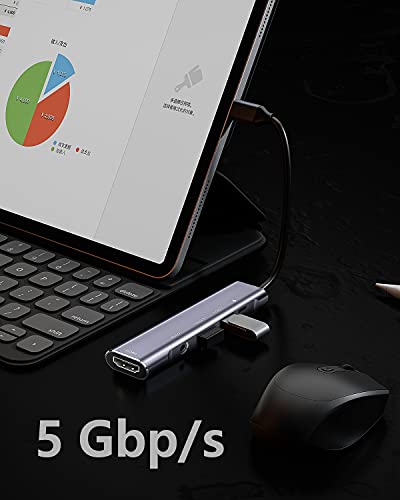 USB C to HDMI Adapter for iPad Pro 11/12.9 2021/2020/2018,iPad Air 4,USB C Hub Adapter with 3.5mm Headphone Audio Jack,4K HDMI,USB3.0,USB C Power Delivery Charging,Docking Station Accessories