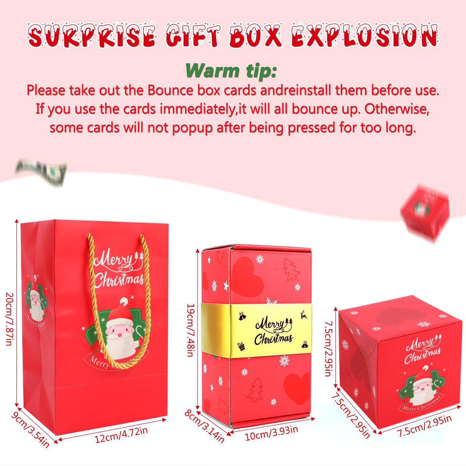 2024 Merry Christmas Surprise Box Gift Box Set, Surprise Gift Boxes, Pop-Up Explosion Boxes for Money and Birthdays, Folding Bouncing Boxes for Christmas (Red, 9PC)
