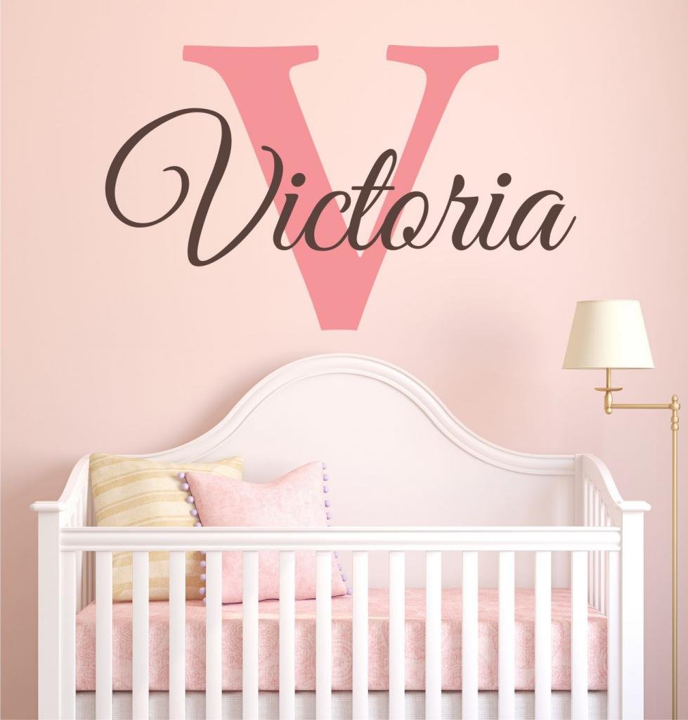Baby Girl Initial Personalized Custom Name Vinyl Wall Decal 40" W by 23" H, Girl Name Wall Decals, Wall Decal, Name Wall Decal, Nursery Name Decal, Girls Names, Plus Free White Hello Door Decal