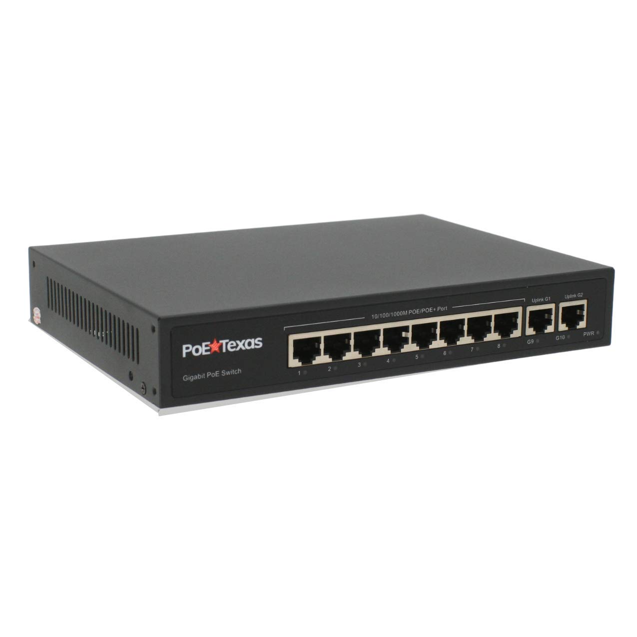 PoE Texas 8 Port PoE Switch - 802.3af/at Power Over Ethernet with 8 PoE+ Ports, 2 LAN Uplink, VLAN & Extender - 120W High Speed Unmanaged Wired Network Switch - Security Camera, Video & More