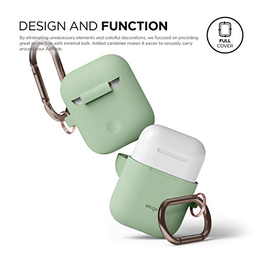 elago Silicone Case with Keychain Compatible with Apple AirPods Case 1 & 2, Front LED Visible, Supports Wireless Charging, Protective Silicone [Pastel Green]