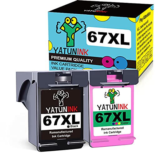 YATUNINK Remanufactured 67XL Ink Cartridge Replacement for HP 67 XL Black Color Ink Cartridge for HP DeskJet 1255 2732 2752 2755 Envy Pro 6452 6455 6458 DeskJet Plus 4140 4152 Printer(1Black 1Color)