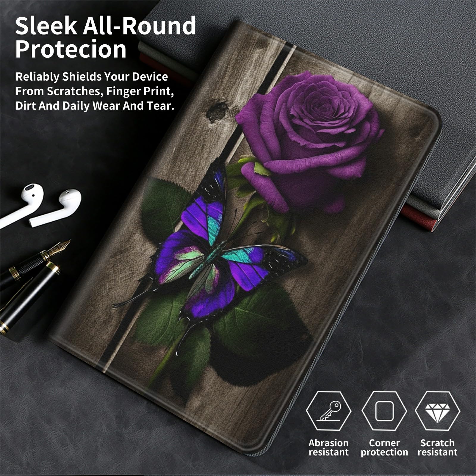 Case for Samsung Galaxy Tab S6 Lite 10.4 inch 2020 SM-P610/P615,Spsun Lightweight Smart Shell PU Leather Adjustable Stand Protective Cover with Auto Wake/Sleep Feature - Purple Rose & Butterfly