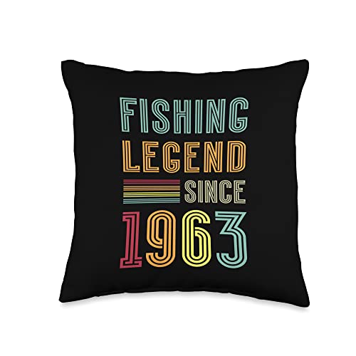 60th Birthday Gifts For Men Fishing Legend 1963 60th Birthday Fisherman Retro Vintage 1963 60 Years Fishing Throw Pillow, 16x16, Multicolor