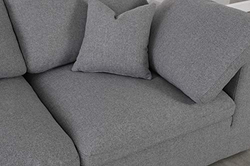 Meridian Furniture Serene Collection Modern | Contemporary Deluxe Comfort Modular Sectional, Soft Linen Textured Fabric, Down Cushions, 2 Corner + 1 Armless + 1 Ottoman, Grey