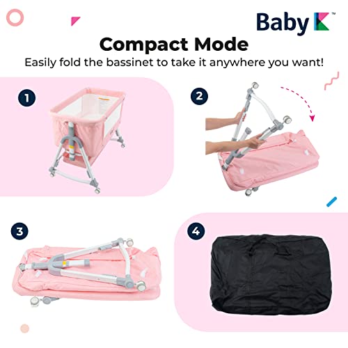 BABY K Baby Bassinet Bedside Sleeper (Pink) - 3 in 1 Bedside Bassinet Crib Attach To Bed - Convertible Bassinet With Breathable Attached Mesh Side and Mattress - Baby Co Sleeper For Bedside For Infant