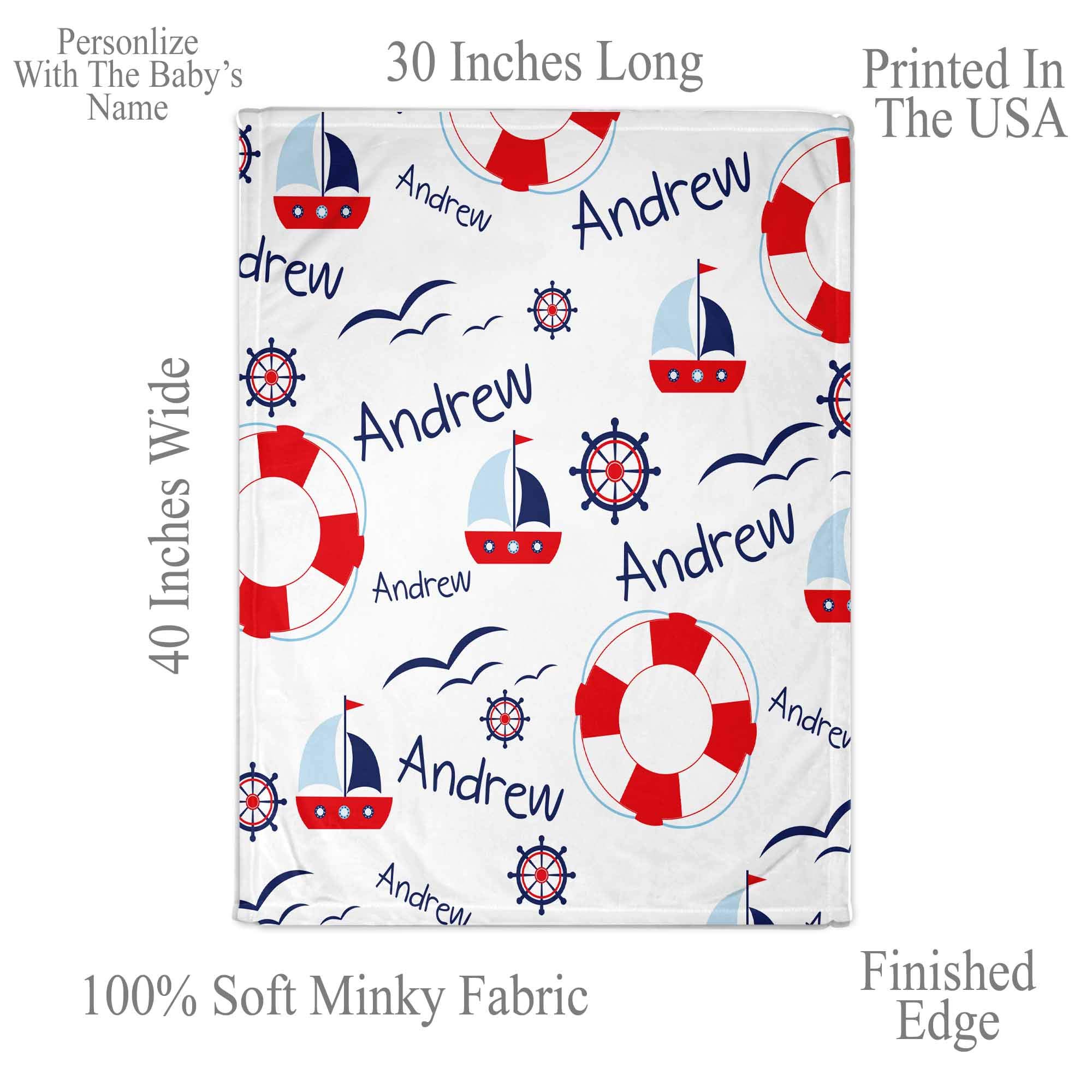 Personalized Baby Blankets for Boys with Name - Baby Boy Blankets Newborn Soft - Custom Baby Blankets for Boys - Nautical Baby Blanket - Customized Baby Blankets for Boys