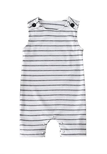 UWBACK Newborn Infant Baby Boy Girl Romper Bodysuit Striped Outfits Coverall Sleeveless Baby Clothes White striped CN100