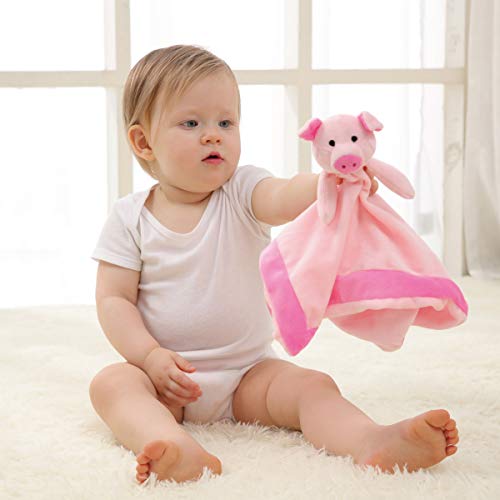 Apricot Lamb Stuffed Animals Security Blanket Pink Pig Infant Nursery Character Blanket Luxury Snuggler Plush (Pink Pig, 14 Inches)