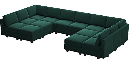 Belffin Oversized Modular sectional Sofa with Double Chaises U Shaped Sectional Sleeper Sofa Couch Reversible Sectional Sofa with Storage Velvet Green