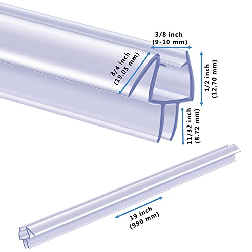 2-Pack Tarpuglider Shower Door Bottom Seal with Internal Grips and Sweep Strip - Frameless Glass Shower Door Seal Strip with Adjustable Length -Stop Shower Leaks -Clear Vinyl (3/8β (9-10 mm) x 39")