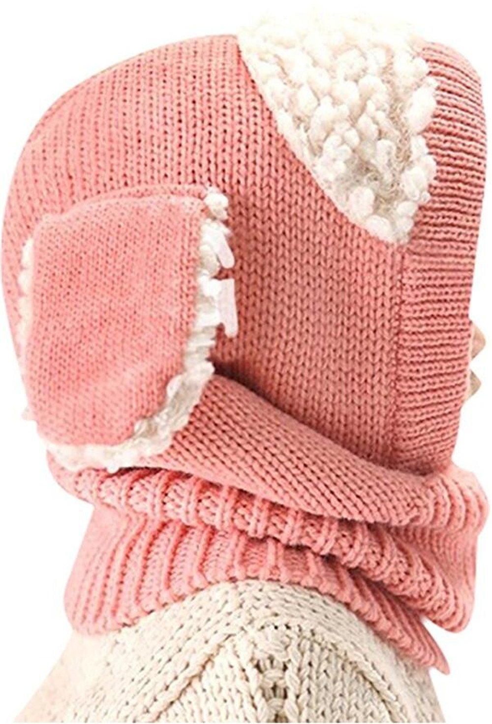 Baby Girls Boys Winter Hat Scarf Earflap Hood Scarves Caps (Pink)