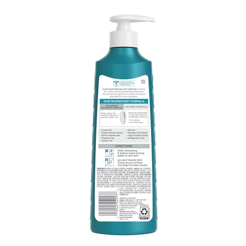 Curel Hydra Therapy, Itch Defense Moisturizer, Wet Skin Lotion, 12 Ounce, with Advanced Ceramide Complex, Vitamin E, & Oatmeal Extract, Helps to Repair Moisture Barrier