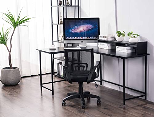 ivinta Modern L-Shaped Computer Office Desk, Gaming Corner Desk with Monitor Stand, Home Office Study Writing Table Workstation for Small Spaces