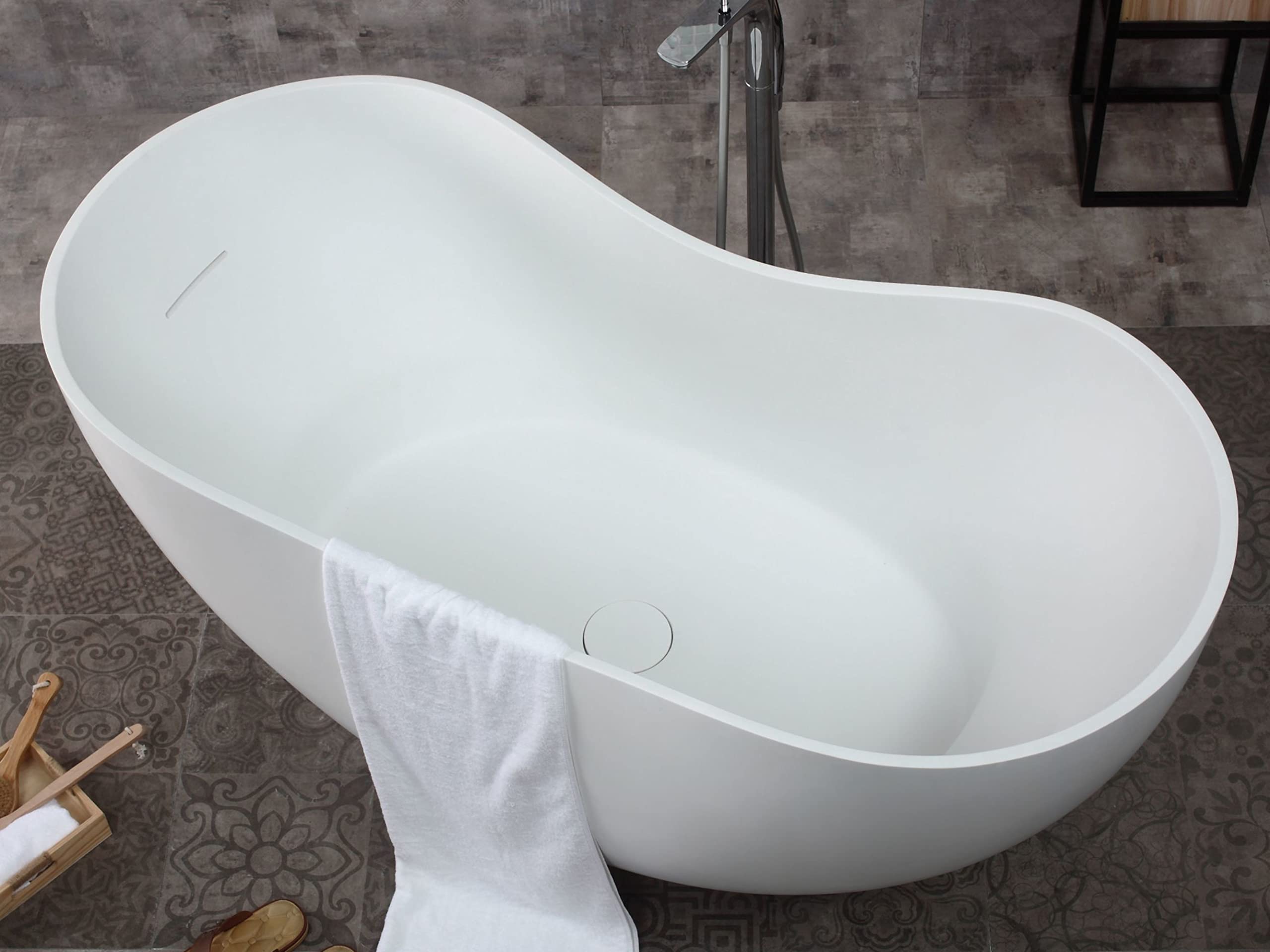 ALFI brand AB9949 66" White Solid Surface Smooth Resin Soaking Bathtub, 65.75" L x 31.5" W x 28.5" H