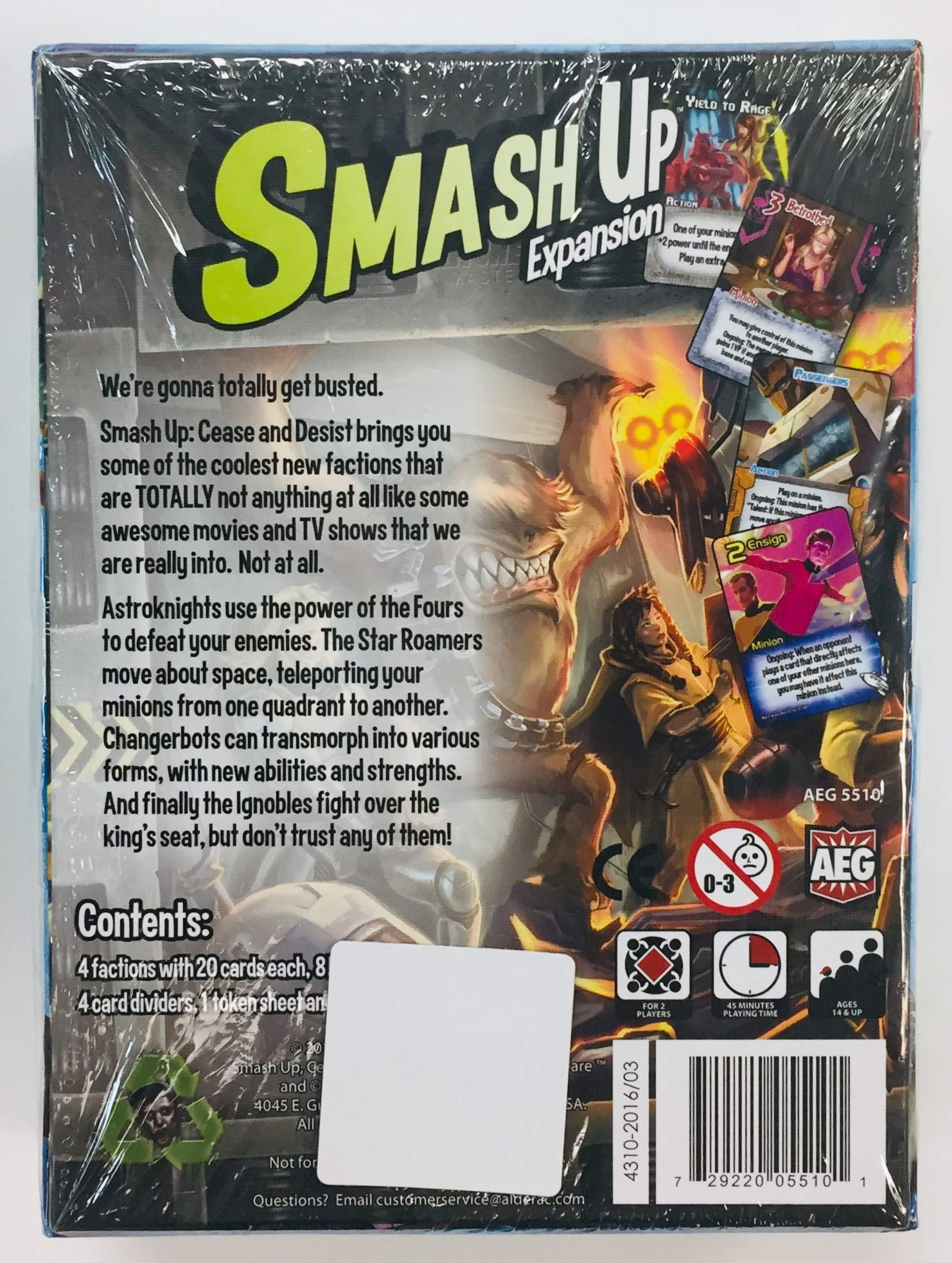 AEG Smash Up: Cease & Desist Card Game Expansion | Astroknights, Changerbots, Ignobles, Star Roamers | 2-4 Players | Ages 14+ | 30-45 Minute Playtime