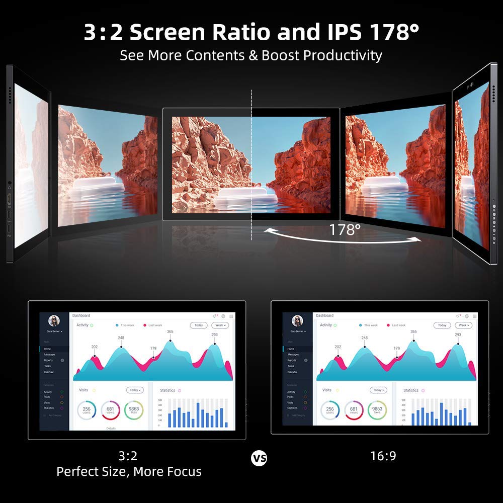 EVICIV Portable Monitor Touchscreen, 12.3β Touchscreen Display 1920x1280, 1200:1, 100% sRGB, 300 Nits Brightness Ultrawide IPS Portable Computer Monitor for Laptop/Gaming/Raspb Pi/Phone