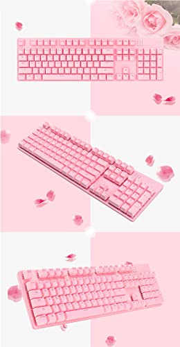 Lomiluskr JXZJ Pink Wired Mechanical Keyboard with White Backlit, 22 Lighting Effects, 104 Keys Anti-Ghosting Gaming Keyboard (Pink, Blue Switch)