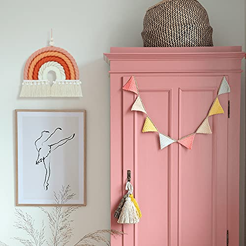 NIXX YU Macrame Rainbow Wall Hanging, Boho Rainbow Decor, Woven Rainbow Wall Decor for Girls Nursery Bedroom Playroom Baby Room Decor (Orange, 8" W x 8" H)