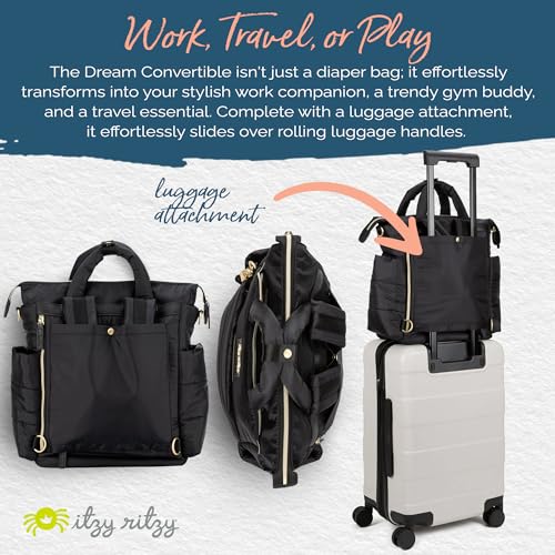 Itzy Ritzy Dream Convertible Diaper Bag Tote Backpack - Baby Diaper Bag with 14 Pockets, Changing Pad & More (Midnight Black)