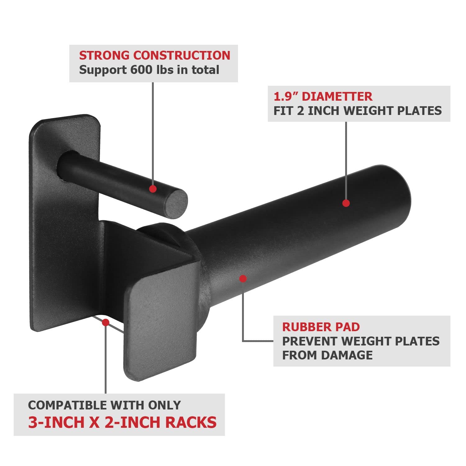 A2ZCARE Weight Plate Holder - Attachment Power Cage Rack for Power Rack - Weight Plates Storage Fit 2-inch Olympic Weight Plates (Weight Plate Holder for Rack 3x2 (inch) - Pair)