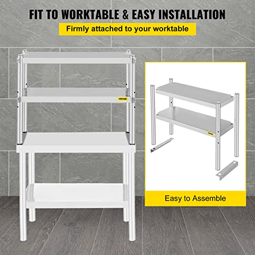 VEVOR Double Overshelf, Double Tier Stainless Steel Overshelf, 30 in. L x 12 in. W Double Deck Overshelf, Height Adjustable Overshelf for Prep & Work Table in Kitchen, Restaurant