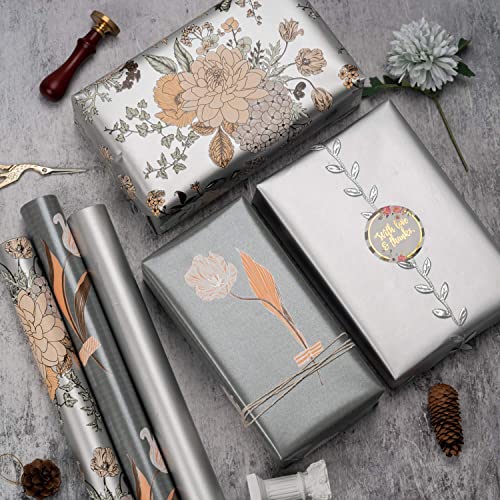 MAYPLUSS Wrapping Paper Roll - Mini Roll - 17 inch X 120 inch Per roll - 3 Different Silver Design (42.3 sq.ft.ttl)