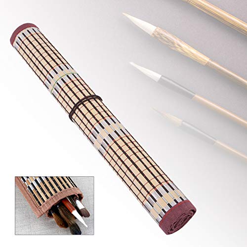 TOPINCN Painting Brush Bamboo Rolling Bag Bamboo Calligraphy Brush Paintbrush Holder Rollup Protector for Paintbrushes Storage