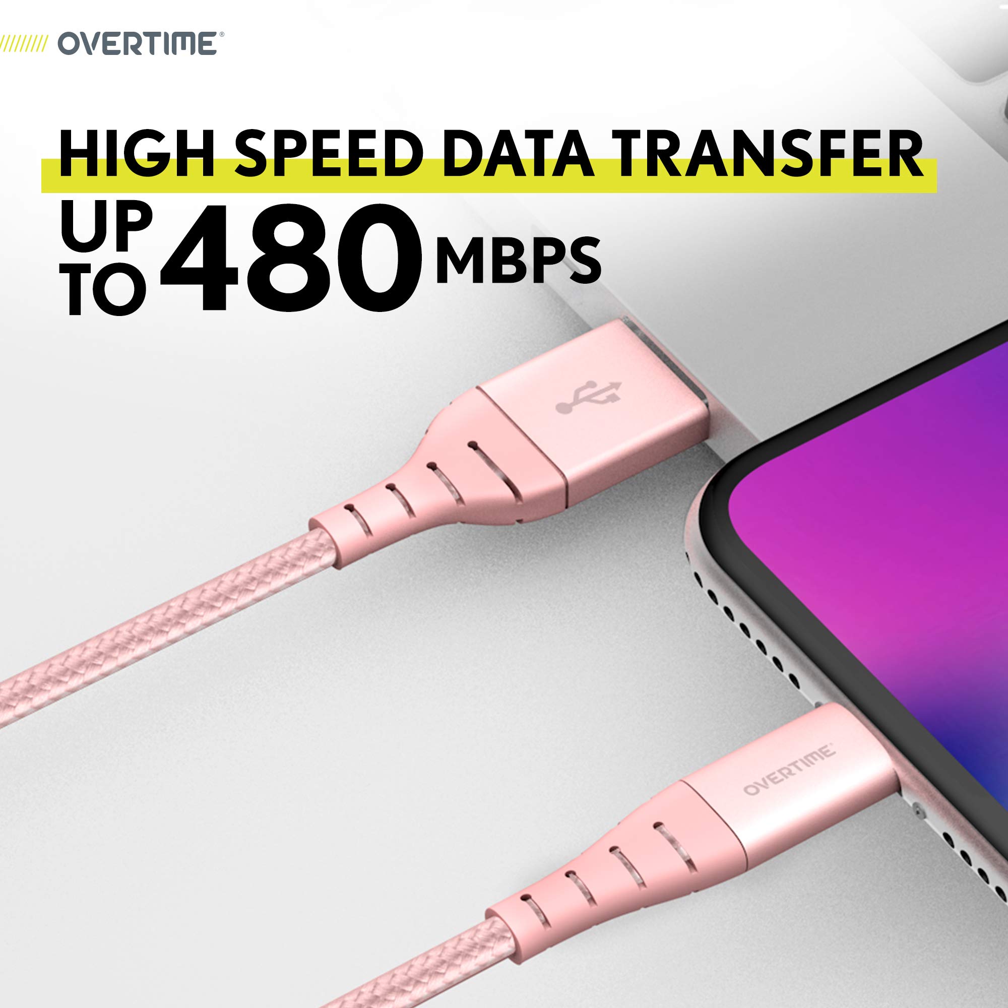 overtime iPhone Charger Set, Apple MFi Certified Lightning Cable with Dual USB Wall Adapter 2.4 AMP Compatible w/iPhone 11 Pro Max XS XR X 8 7 6S 6 Plus SE AirPods iPad (Rose Gold/Rose Gold, 10ft)