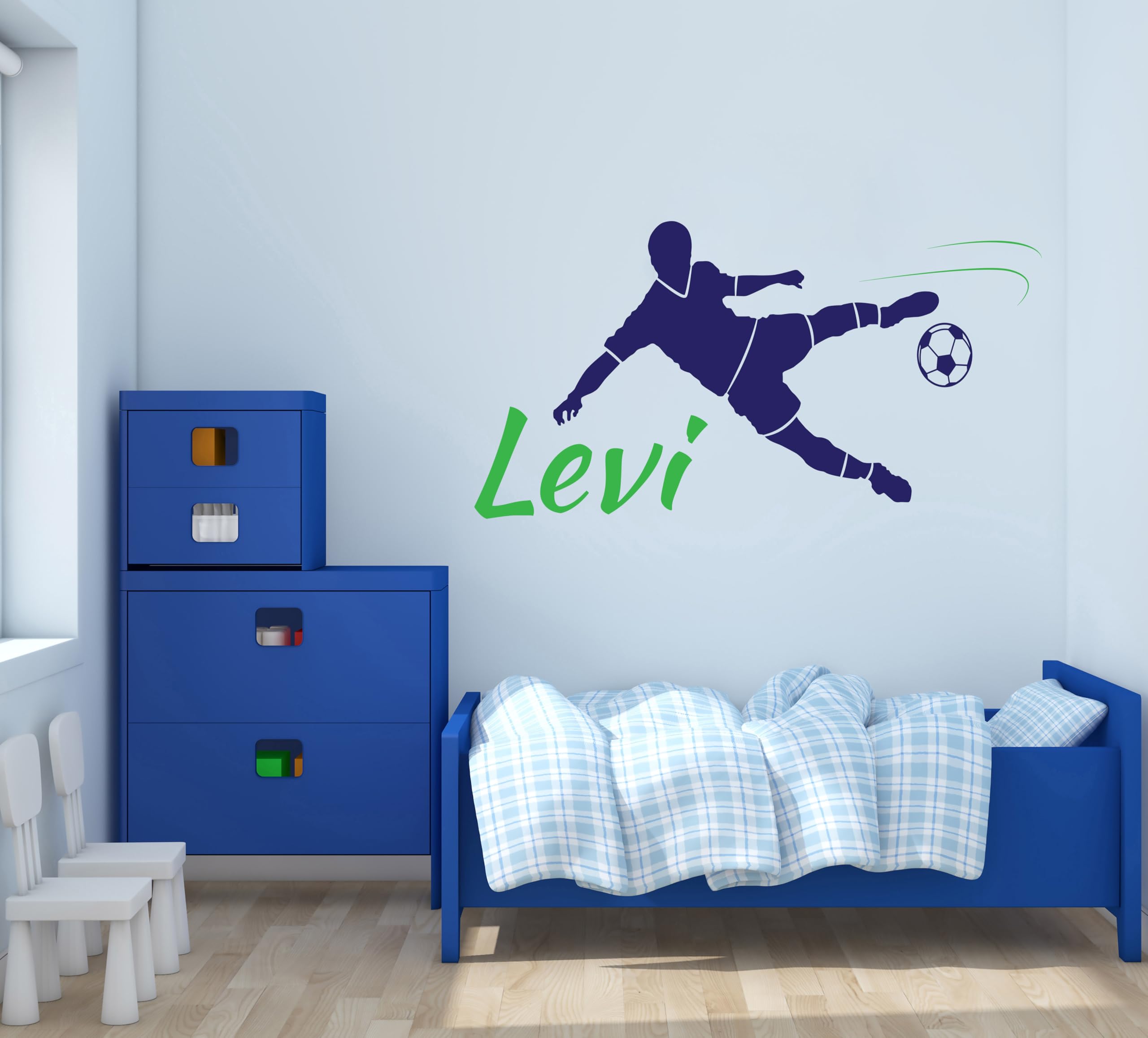 Custom Name Soccer Player Wall Decal - Soccer Wall Sticker - Wall Decal for Home Nursery Decoration (Wide 20"x9" Height Inches)