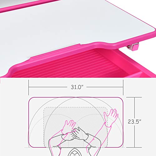 BABY JOY Kids Desk and Chair Set, Height Adjustable, Student Study Table with Storage Drawer, Bookshelf and Tilted Desktop, Children Writing Table for Studying, Reading and Drawing (Pink)