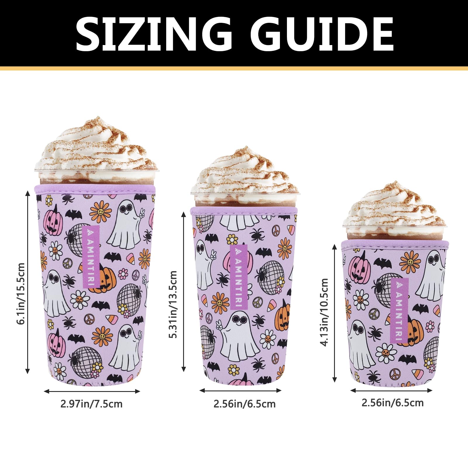 3 Pack Reusable Sleeve for Iced Coffee Cup, Coffee Neoprene Sleeve for Iced&Hot Drinks, Coffee Sleeve Compatible with Starbucks, Dunkin Coffee Cup. (Halloween Boo)