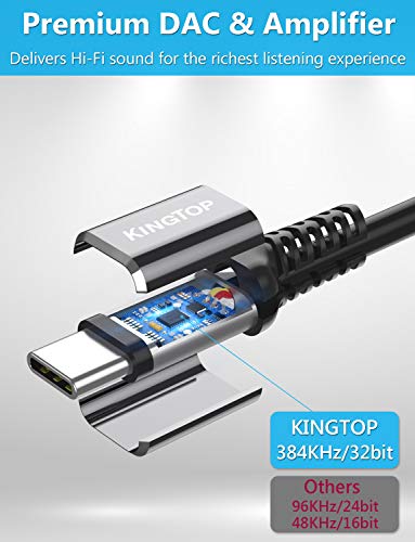 KINGTOP USB C to 3.5mm Audio Adapter, 384khz-32bit USB Type C to 3.5mm Female Stereo Headphone Jack Adapter Compatible with Samsung S20 FE S21 Note 20 Ultra, OnePlus 9, Pixel 5 XL, iPad Pro and More