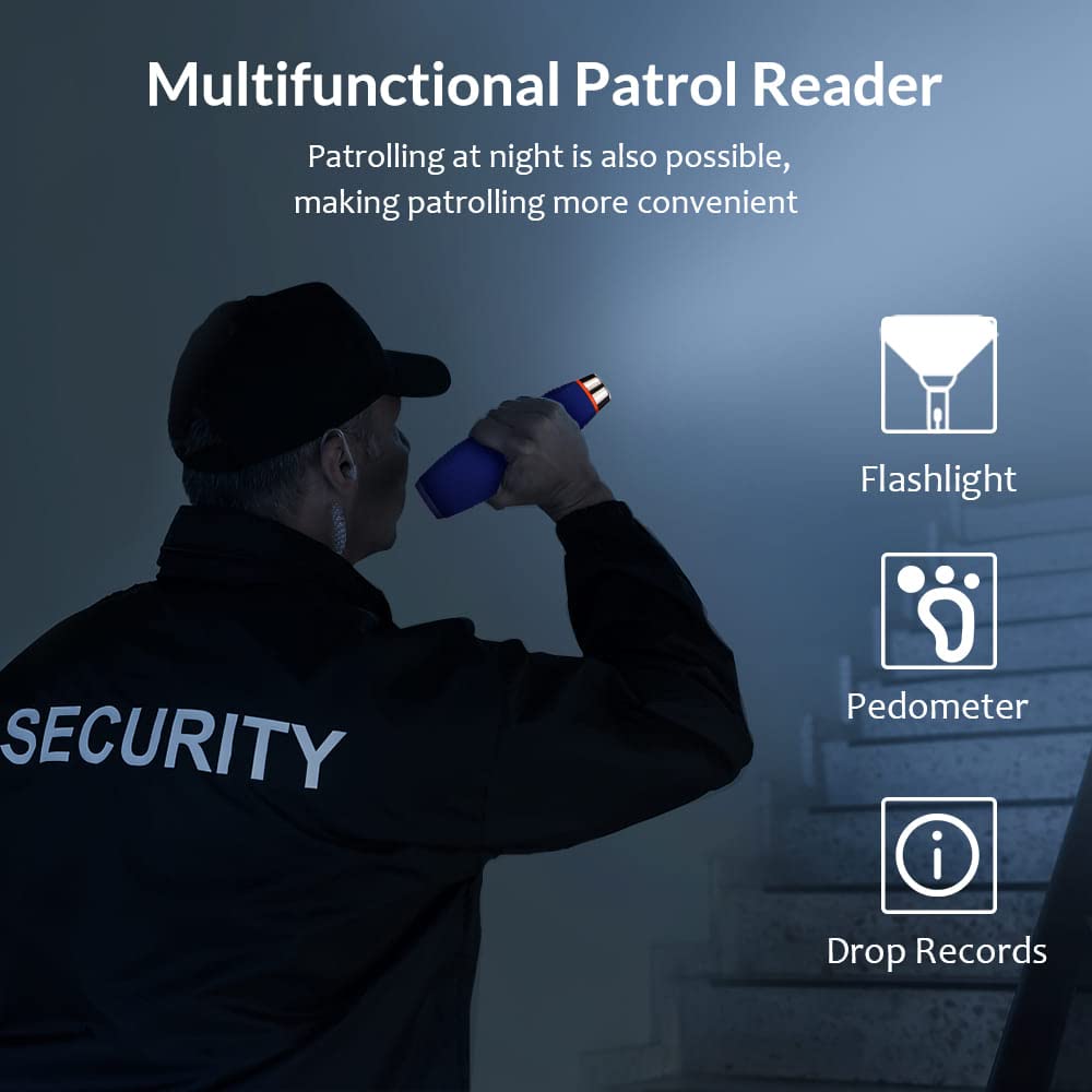 JWM Flashlight Security Guard Patrol System, iButton Touch Patrol Tour Reader with Free Cloud Software for Commercial Government Hotel Industrial, Pedometer+Alarm Clocks