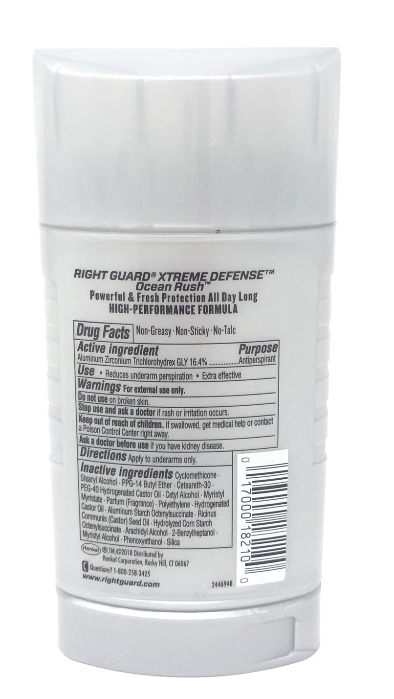 Right Guard XTreme Defense Invisible Solid Antiperspirant/Deodorant, Ocean Rush, 2.6 oz (Pack of 3)