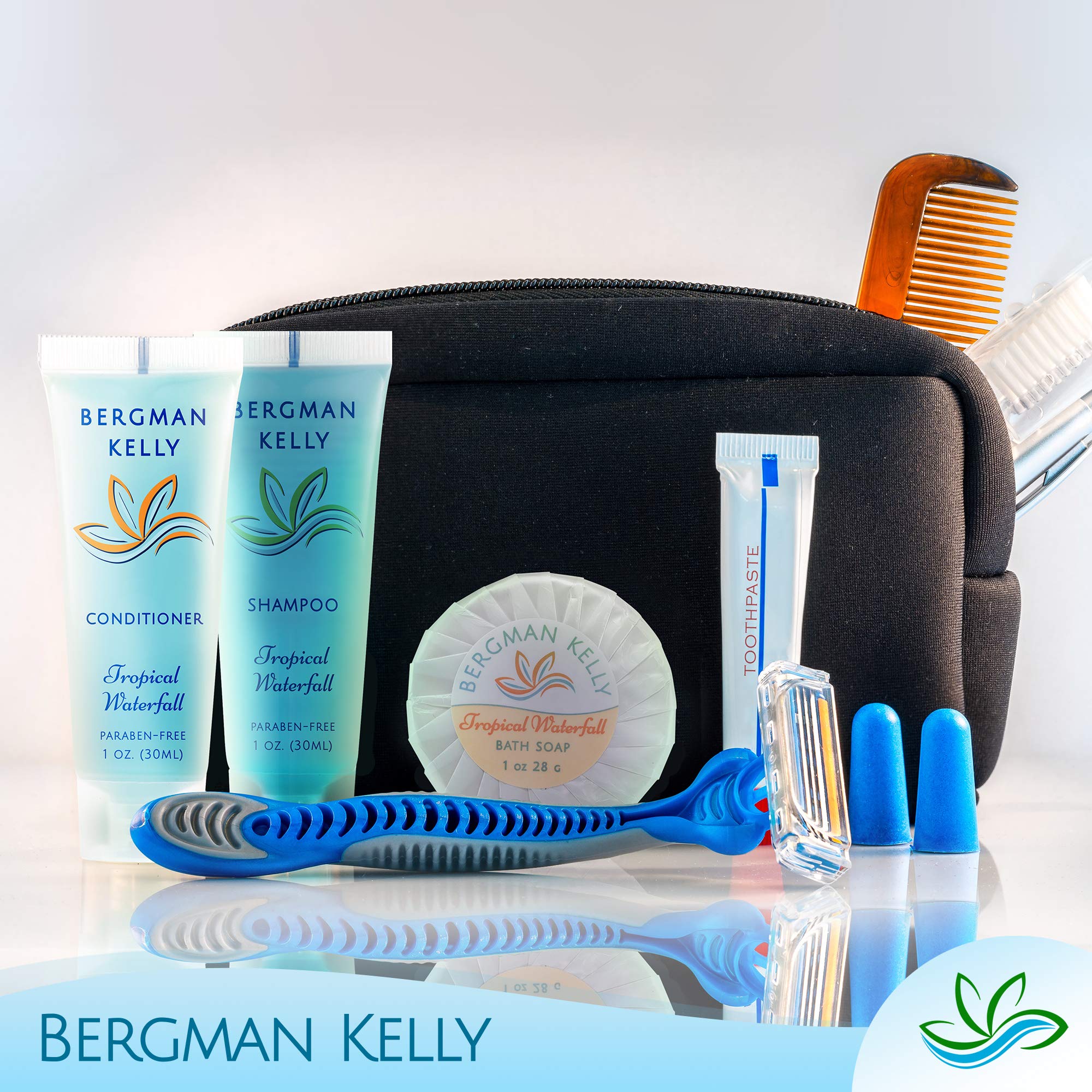 BERGMAN KELLY Travel Size Hotel Shampoo (1 fl oz, 100 PK, Tropical Waterfall), Delight Your Guests with Invigorating and Refreshing Shampoo Hotel Amenities, Mini & Small Size Luxury Shampoo in Bulk
