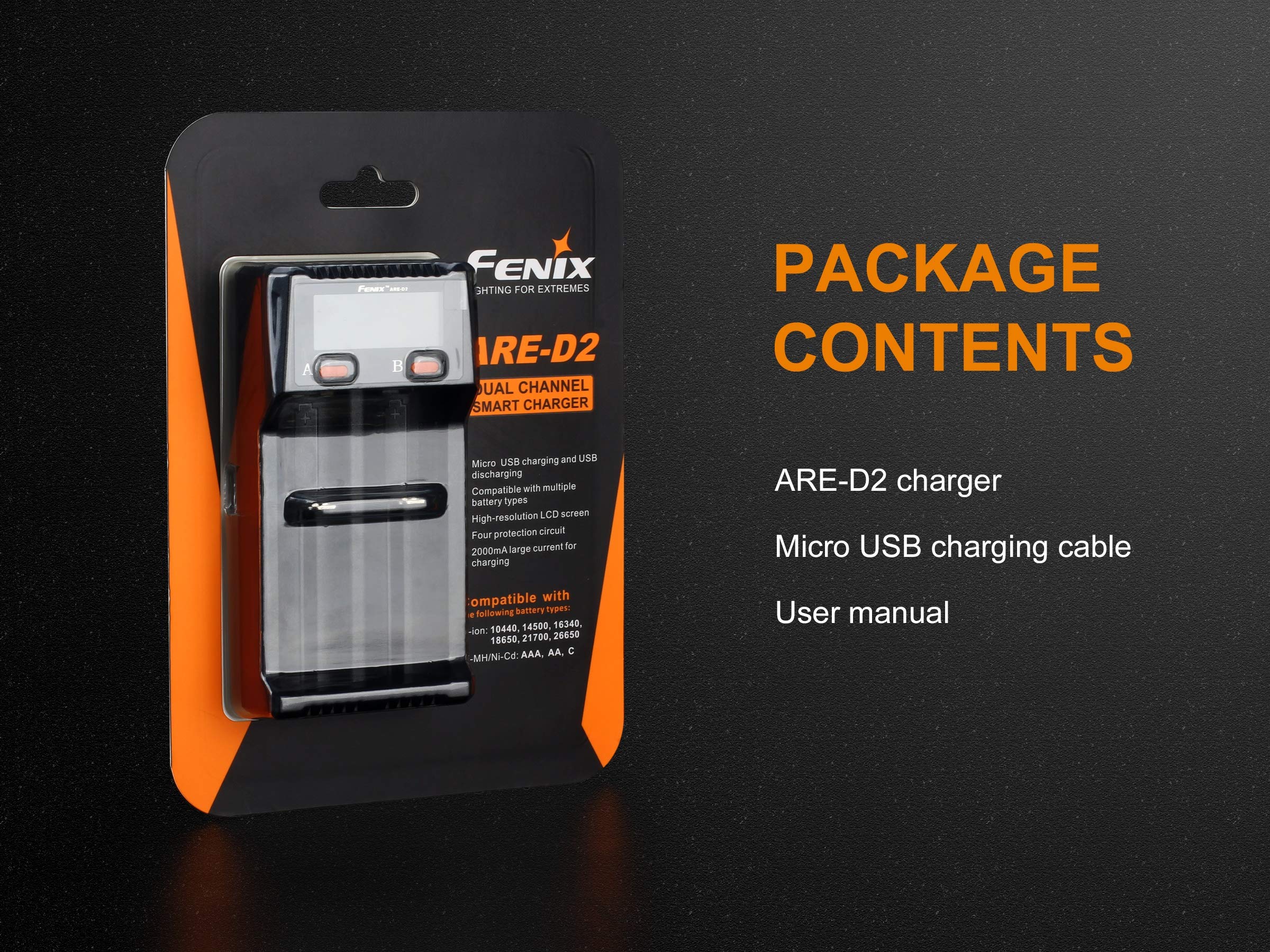 EdisonBright Fenix are-D2 USB Powered Two Bay Smart Battery Charger for 21700/18650/16340 BBX5 Battery Carry case