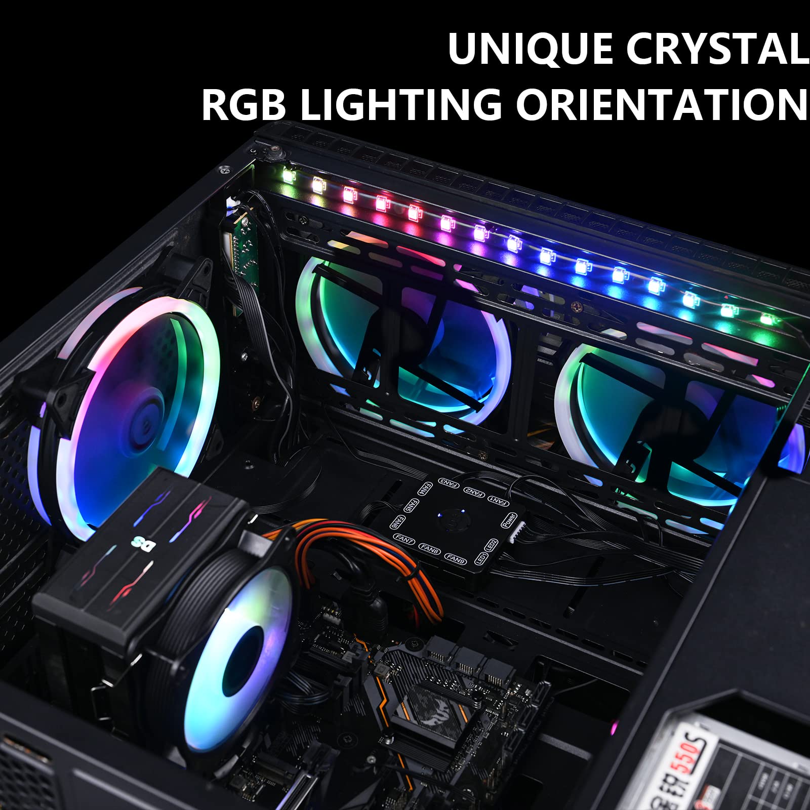 DS 140MM LED Fans with Controller for PC Cases, Addressable RGB Fans for Computer Case, CPU Coolers, Radiators System (3Pack RGB Fans, 2Pack PC LED Strips, 4th GEN Hub Box, A Series)