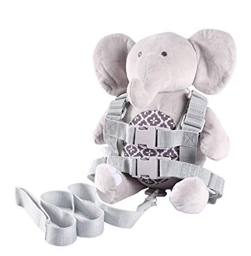 Berhapy 2 in 1 Gray Elephant Toddler Safety Harness Backpack Children's Walking Leash Strap Baby Leash for 1-3 Years Old Kid Leash for Boys and Girls