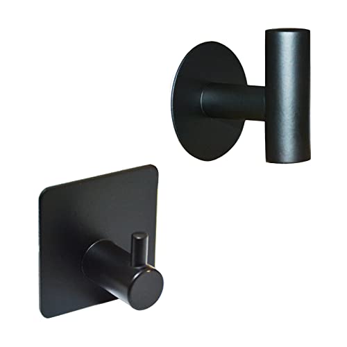 8 Packs Adhesive Towel Hooks - Stainless Steel Bathroom Hook, Wall Towel Hooks Heavy Duty Adhesive Hooks for Bathroom Kitchen Garage Home Hotel Office (Black)