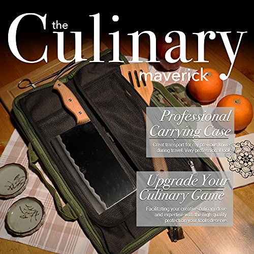 Chef Sac Chef Knife Roll Bag Travel Case | 8+ Slots for Knives & Tools | 2 Flaps with Cleaver & Mesh Pocket | Chef Knife Case for Professional & Culinary Work | Knives Not Included (Army Green)