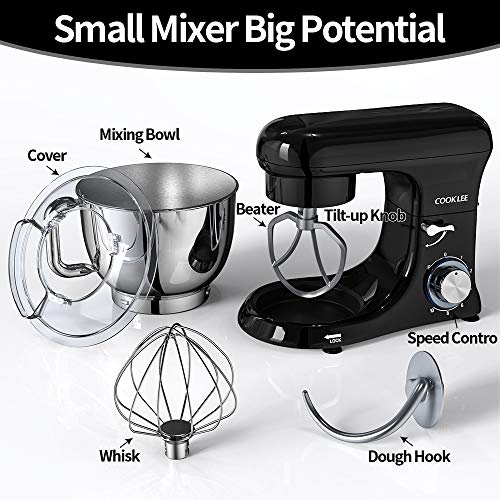 All-Metal COOKLEE Stand Mixer,6.5Qt Kitchen Electric Mixer with Dishwasher-Safe Dough Hooks, Flat Beaters, Whisk & Pouring Shield Attachments for Most Home Cooks, Bright Black