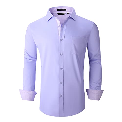 Alex Vando Mens Dress Shirts Wrinkle Free Regular Fit Stretch Bamboo Button Down Shirt,Lilac,XL