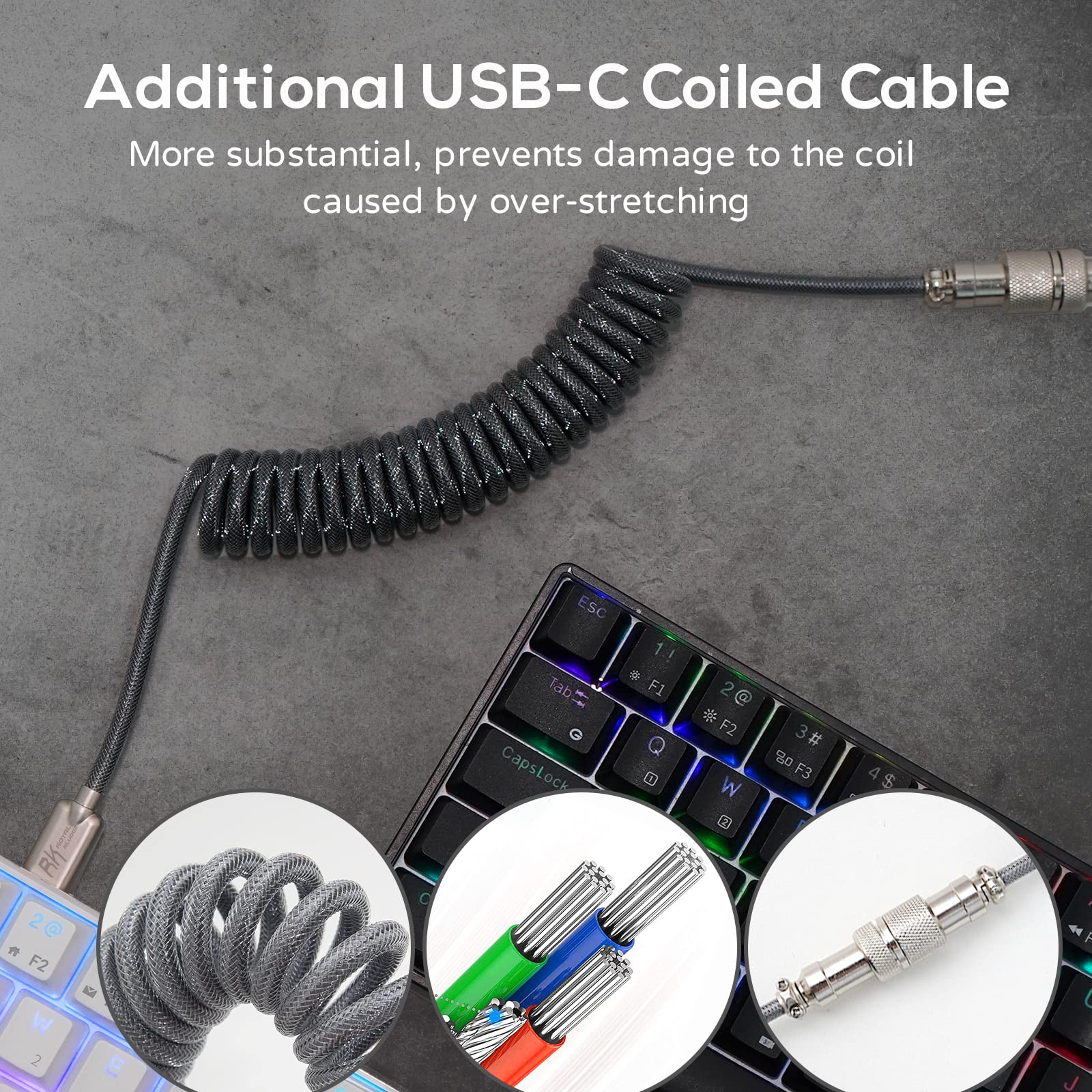RK ROYAL KLUDGE RK61 60% Mechanical Keyboard with Coiled Cable, 2.4Ghz/Bluetooth/Wired, Wireless Bluetooth Mini Keyboard 61 Keys, RGB Hot Swappable Red Switch Gaming Keyboard with Software - Black